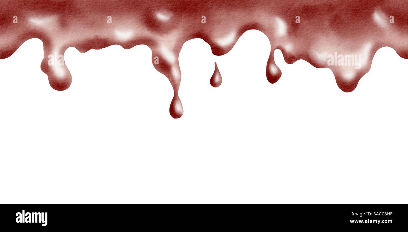 Cherry jam in seamless horizontal watercolor border with dripping ...