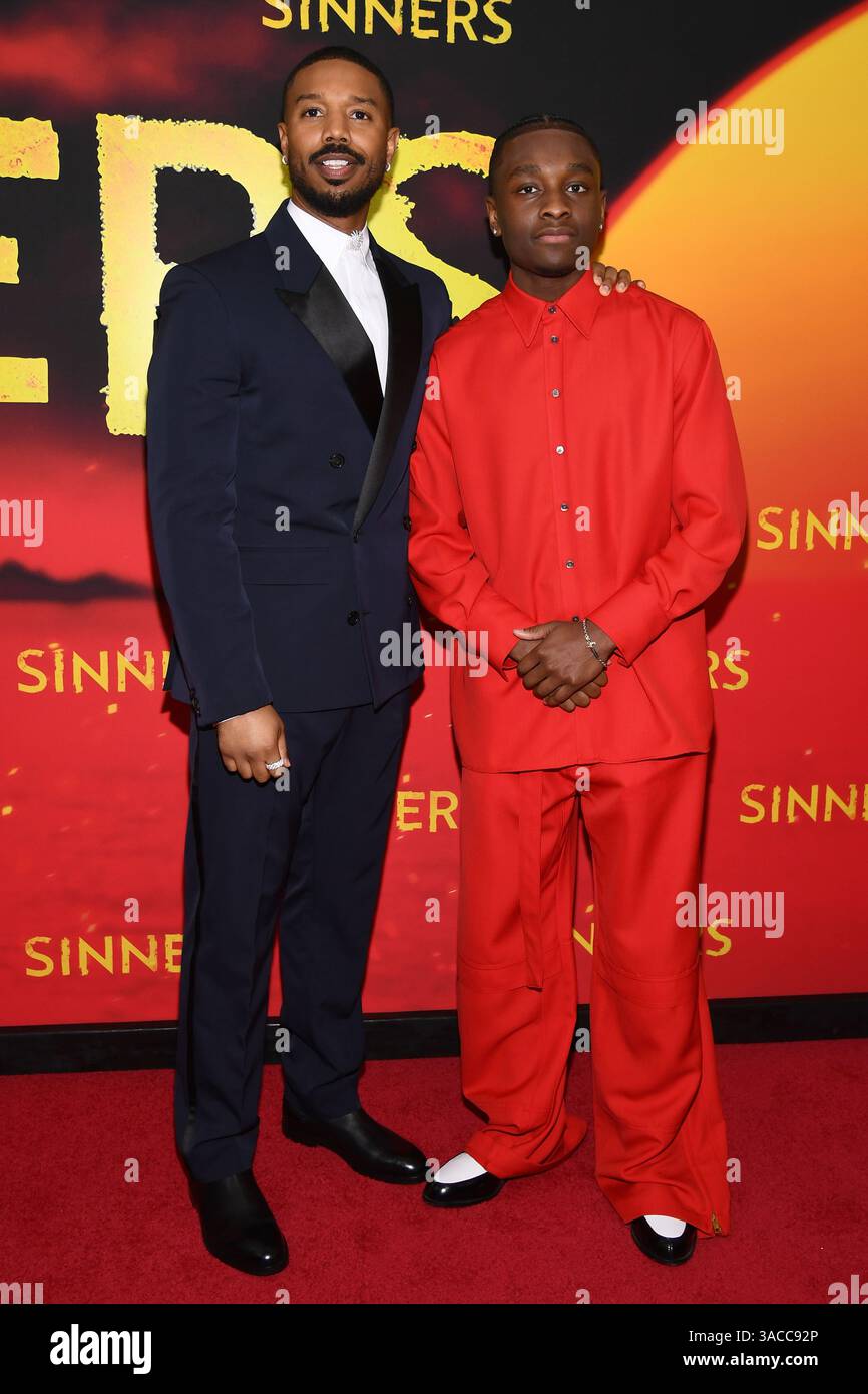 New York, USA. 03rd Apr, 2025. (L-R) Michael B. Jordan and Miles Caton ...