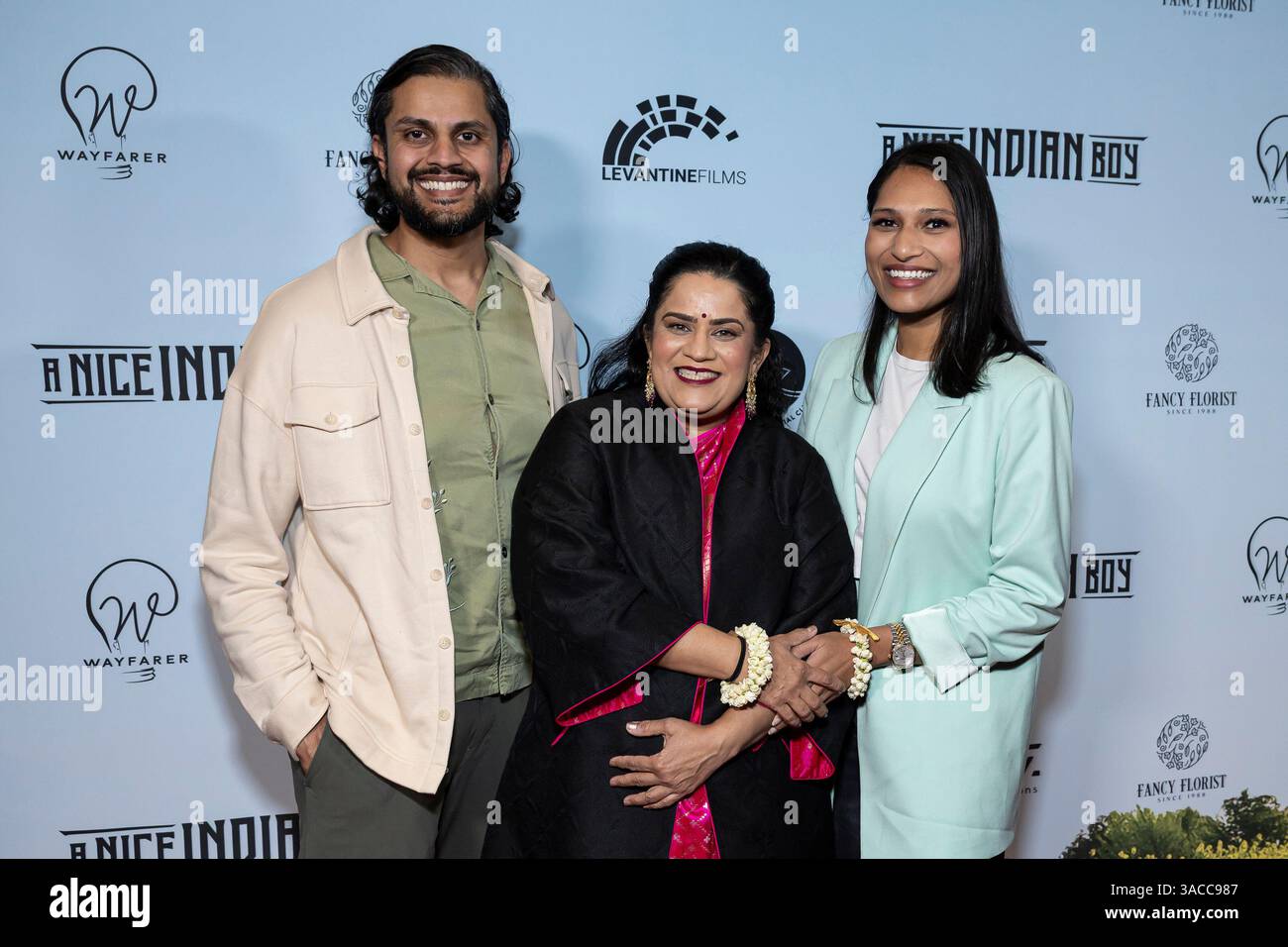 Arpan Parikh, Zarna Garg and Ravali Parsa attend the arrivals of the LA Special Screening of “A ...