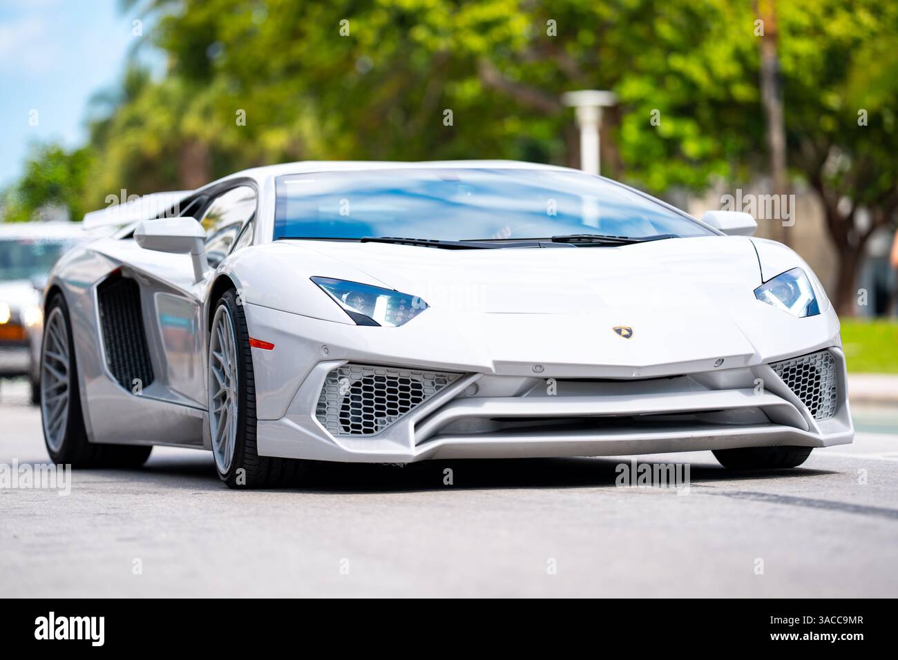 April 3, 2025. Miami. Lambo concept. Lamborghini sportscar on the road. Lamborghini supercar ...