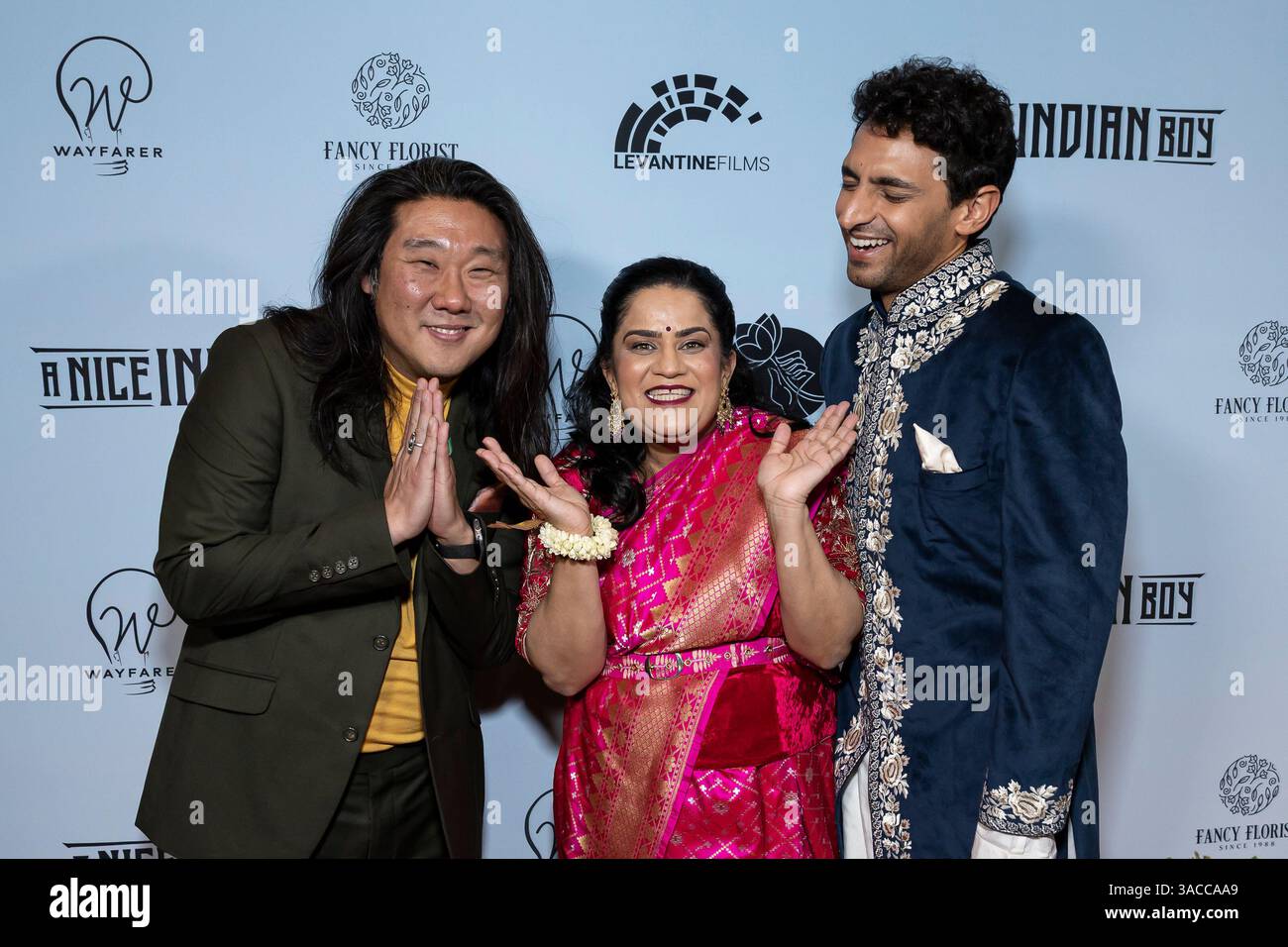 Peter S. Kim, Zarna Garg and Karan Soni attend the arrivals of the LA ...