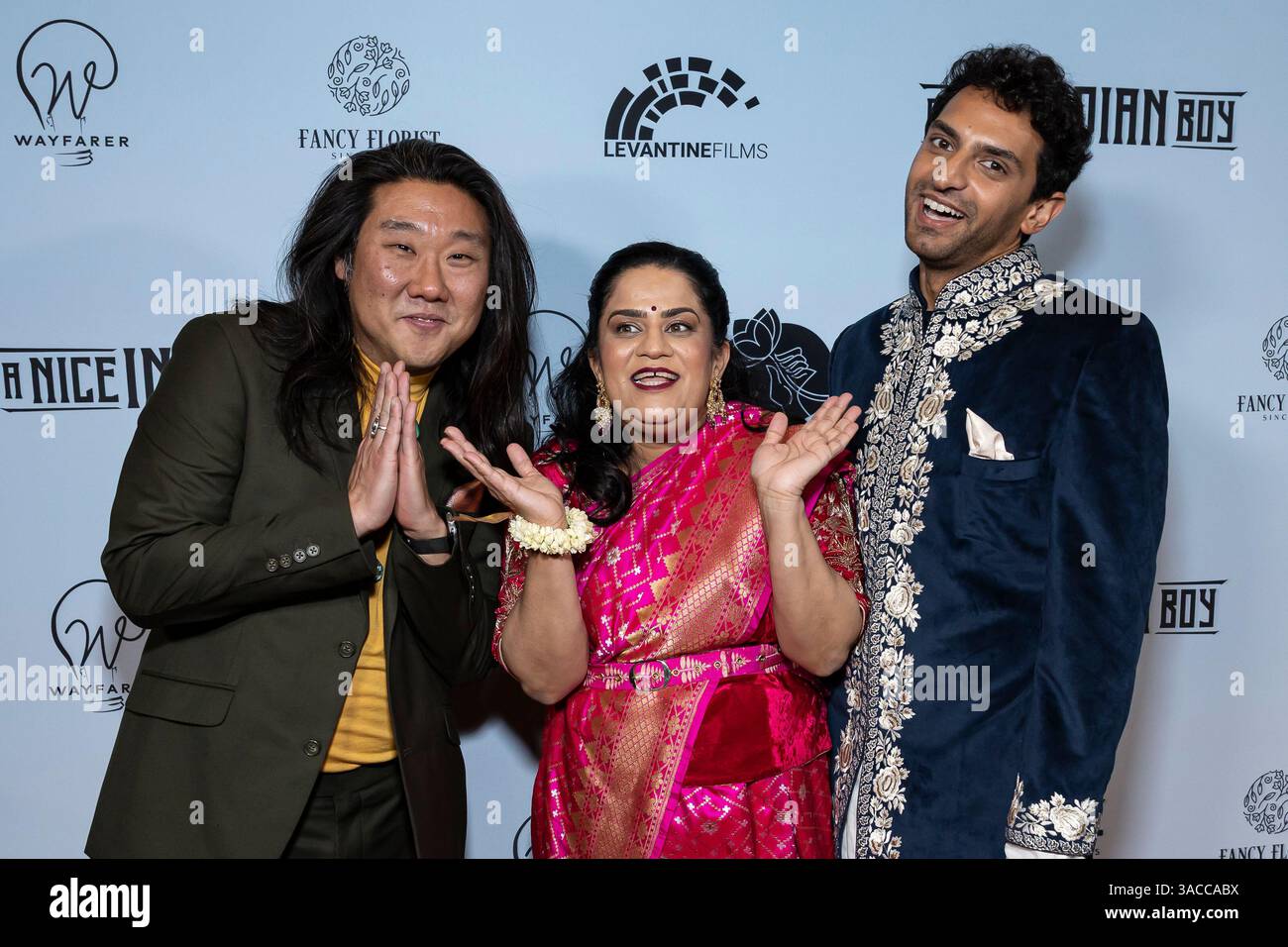 Peter S. Kim, Zarna Garg and Karan Soni attend the arrivals of the LA ...