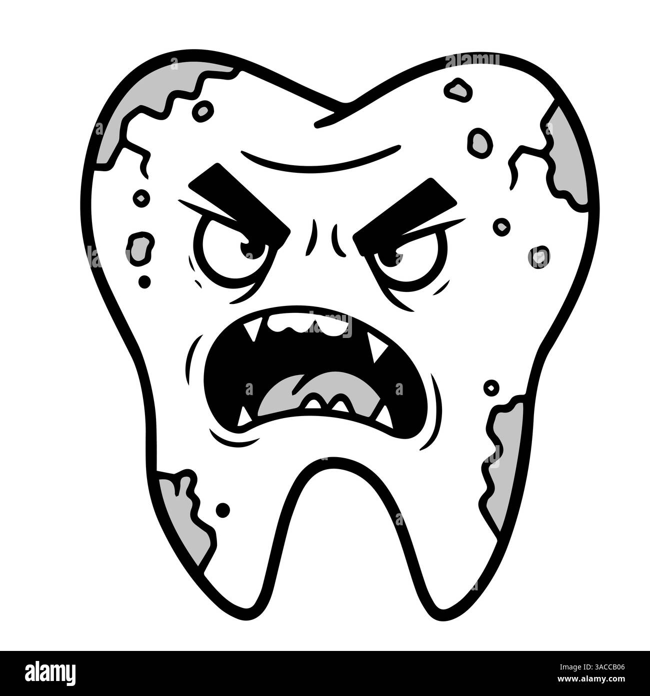 Angry cartoon tooth illustration, decayed, diseased, scary, dental ...