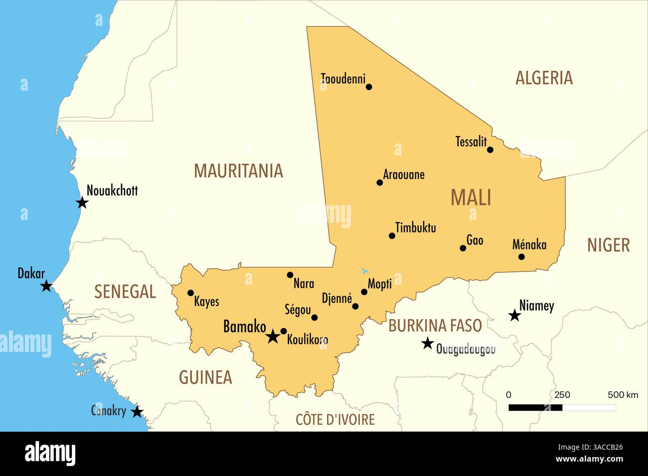 Map of Mali with Major Cities and Neighboring Countries Stock Photo - Alamy