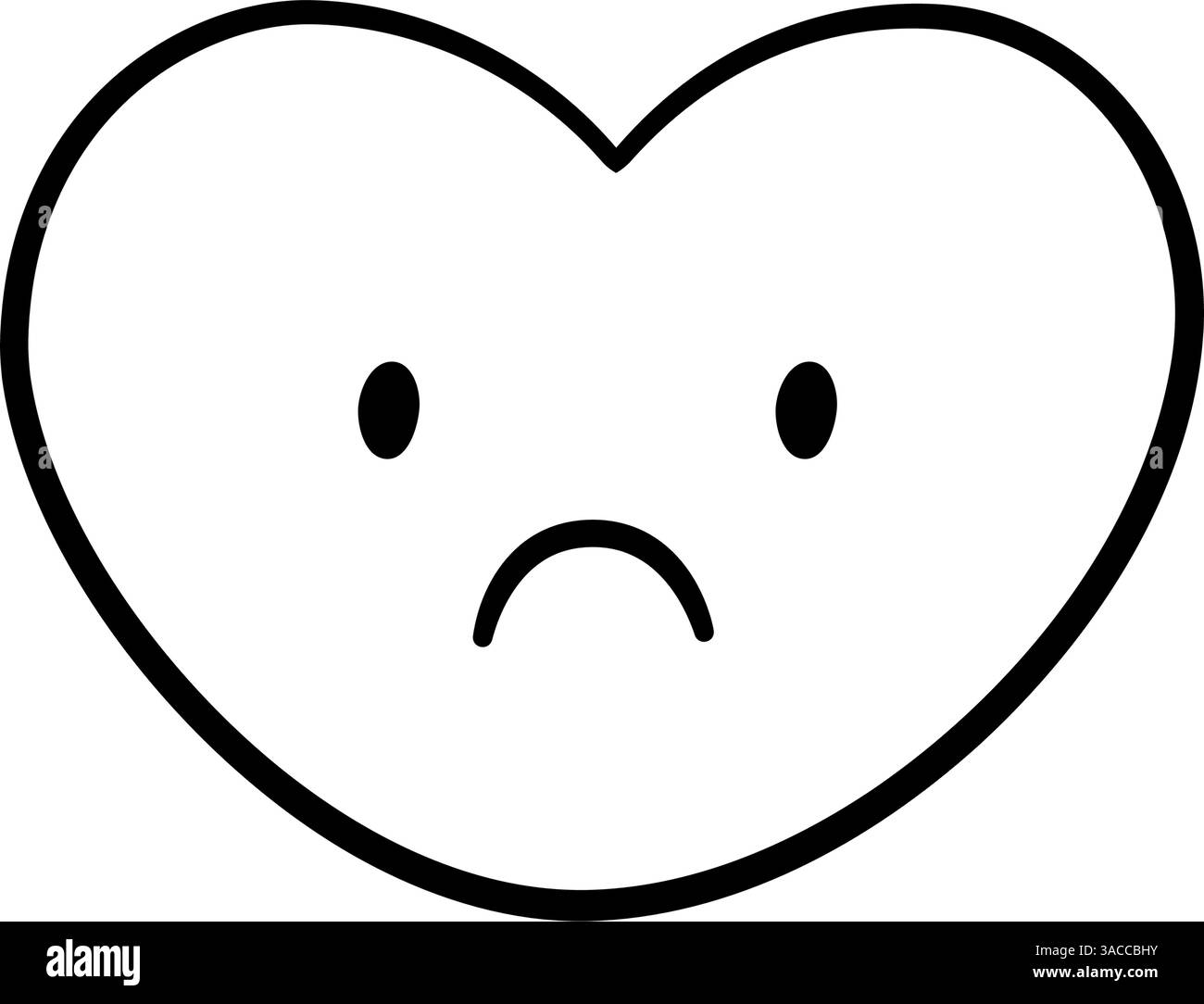 Cute doodle sad heart face icon. Sad upset heart. Love kawaii emoji ...