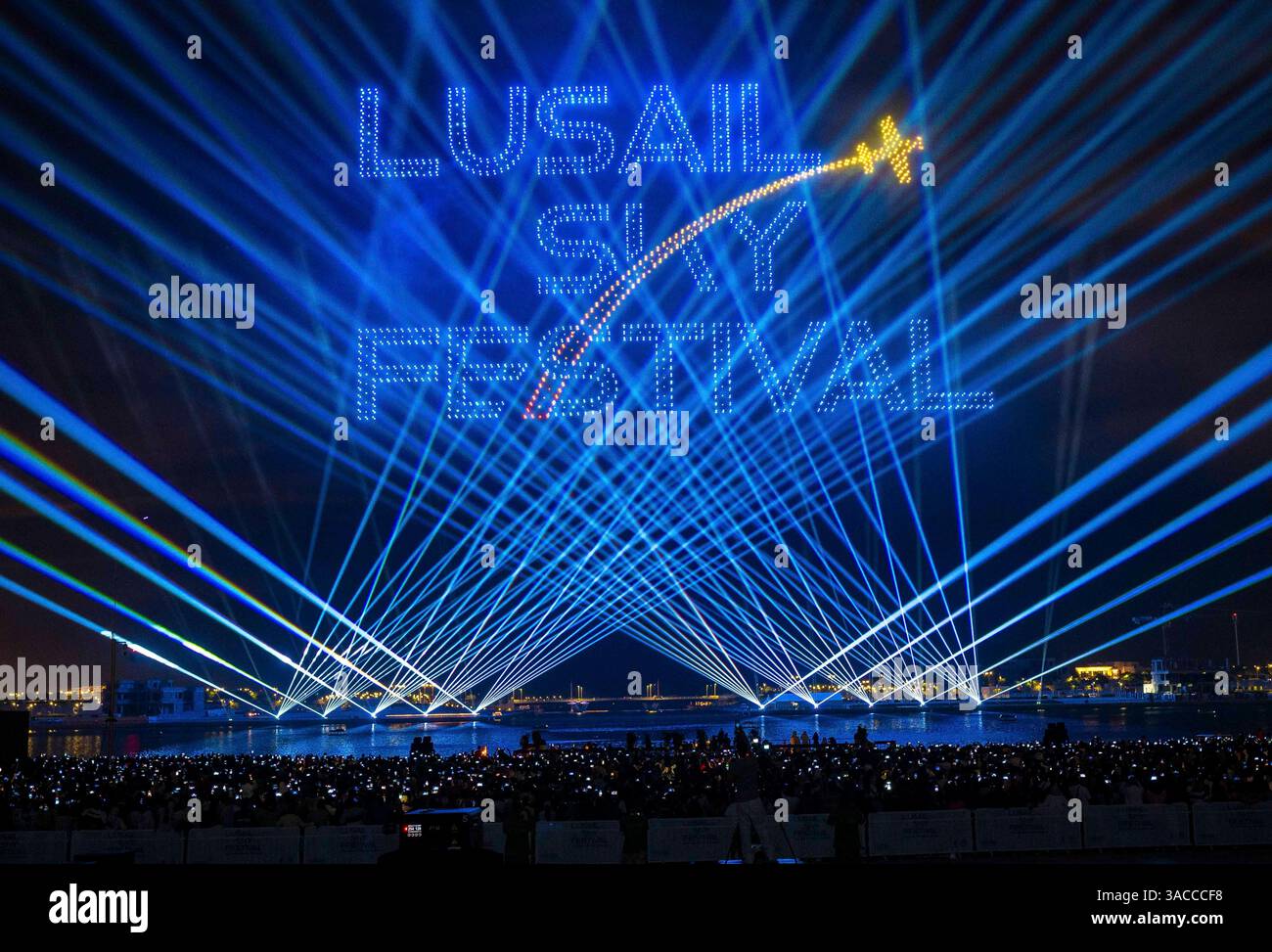 Lusail, Qatar. 3rd Apr, 2025. A drone light show is staged during the ...