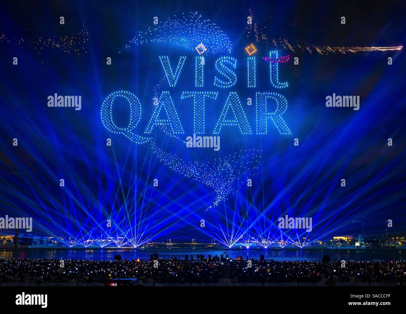 Lusail, Qatar. 3rd Apr, 2025. A drone light show is staged during the ...