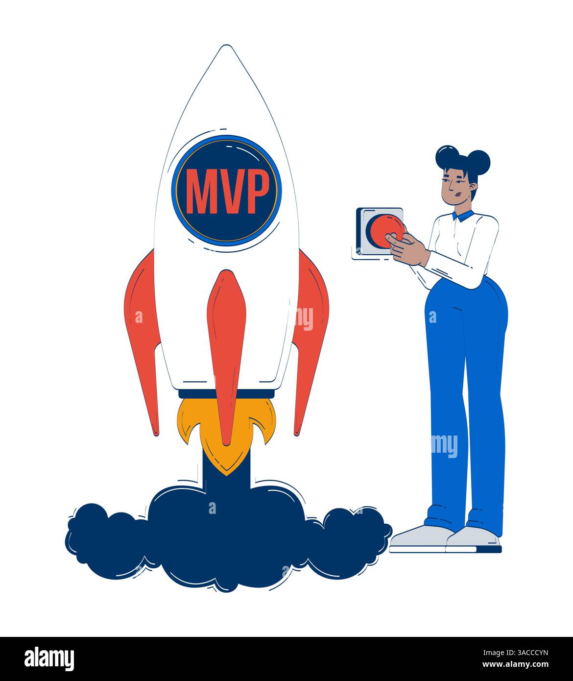 Female entrepreneur launching MVP startup rocket doodle illustration concept Stock Vector Image ...