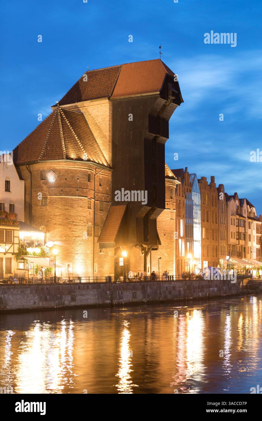 Gdansk, Poland, medieval crane and waterfront tenements reflected in ...