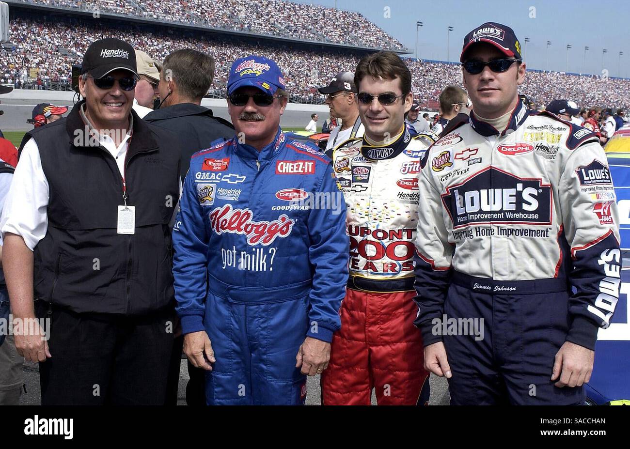Team owner Rick Hendrick (USA) poses with his drivers Terry Labonte ...