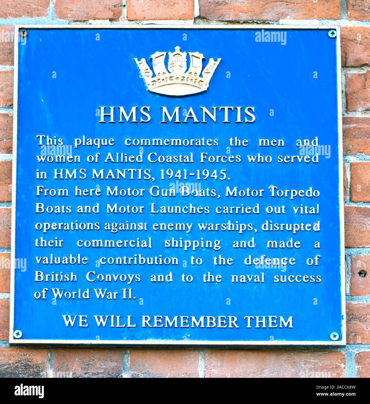 Memorial blue plaque for HMS Mantis Lowestoft, Suffolk, East Anglia ...