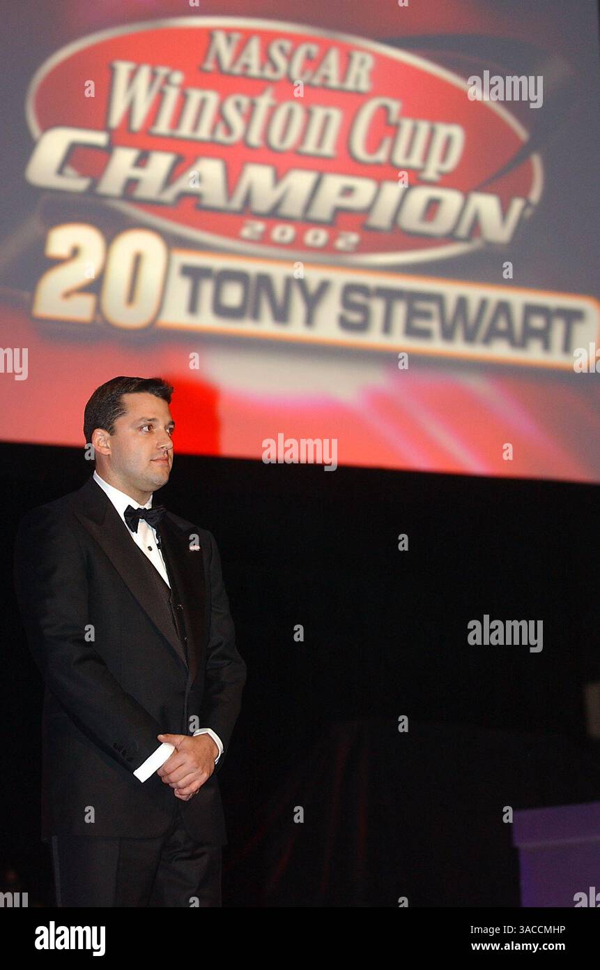 Tony Stewart (USA) is lauded as the 2002 NASCAR Winston Cup Champion ...