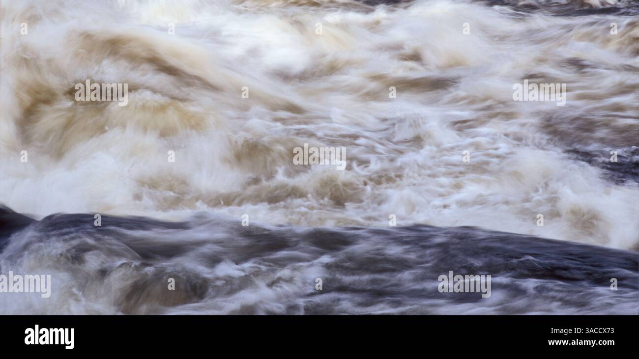 A powerful river in close up rushes down the valley. Stones, rocks and ...