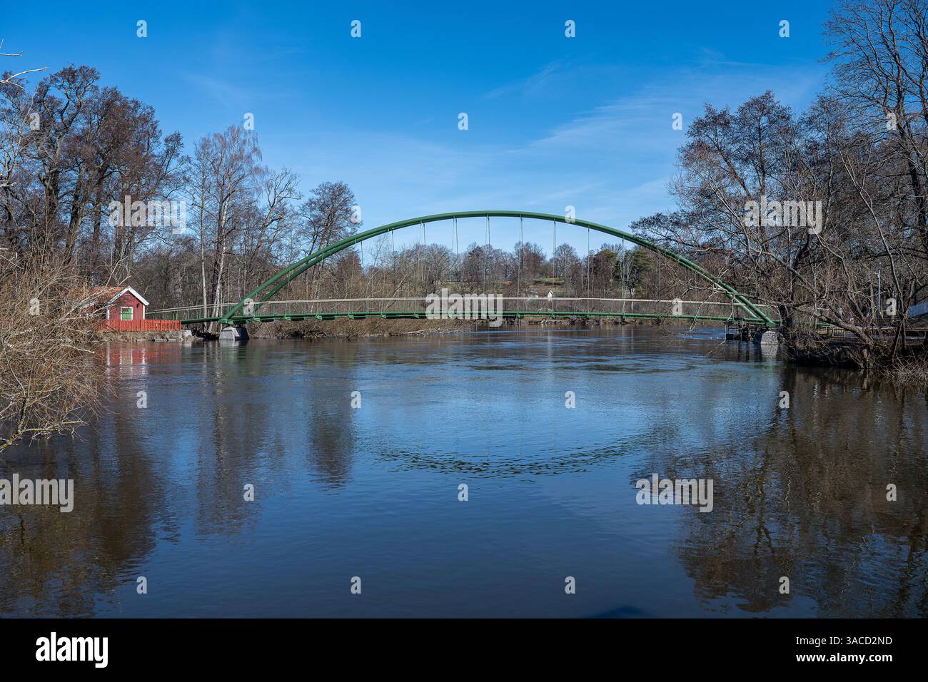 The New Five-Penny bridge at waterfront park Åbackarna across Motala ...