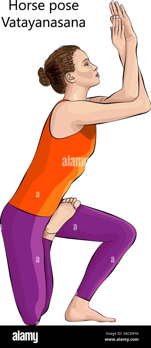 Young woman practicing Vatayanasana yoga pose. Horse yoga pose or ...
