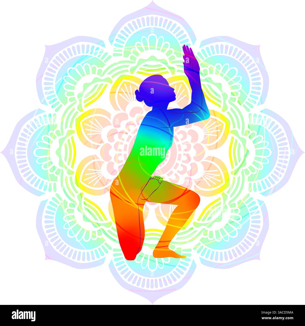 Colorful silhouette of woman practicing Vatayanasana yoga pose. Horse ...