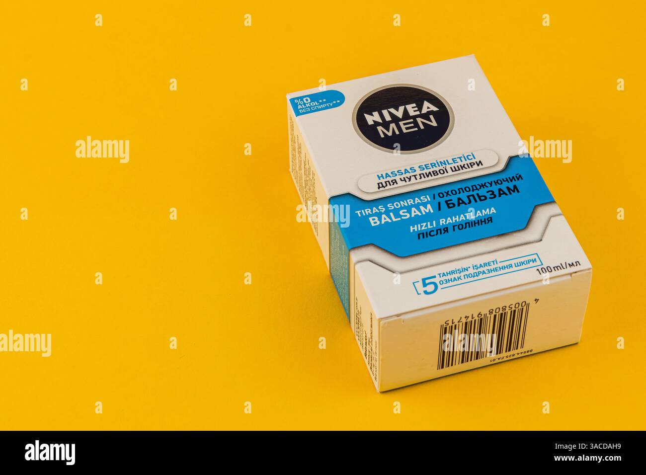 24.03.25 Lviv Ukraine A Nivea men’s balm box is placed against a ...