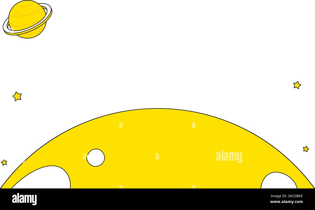 Moon Surface and Saturn Background Cute Space Simple Line Drawing ...