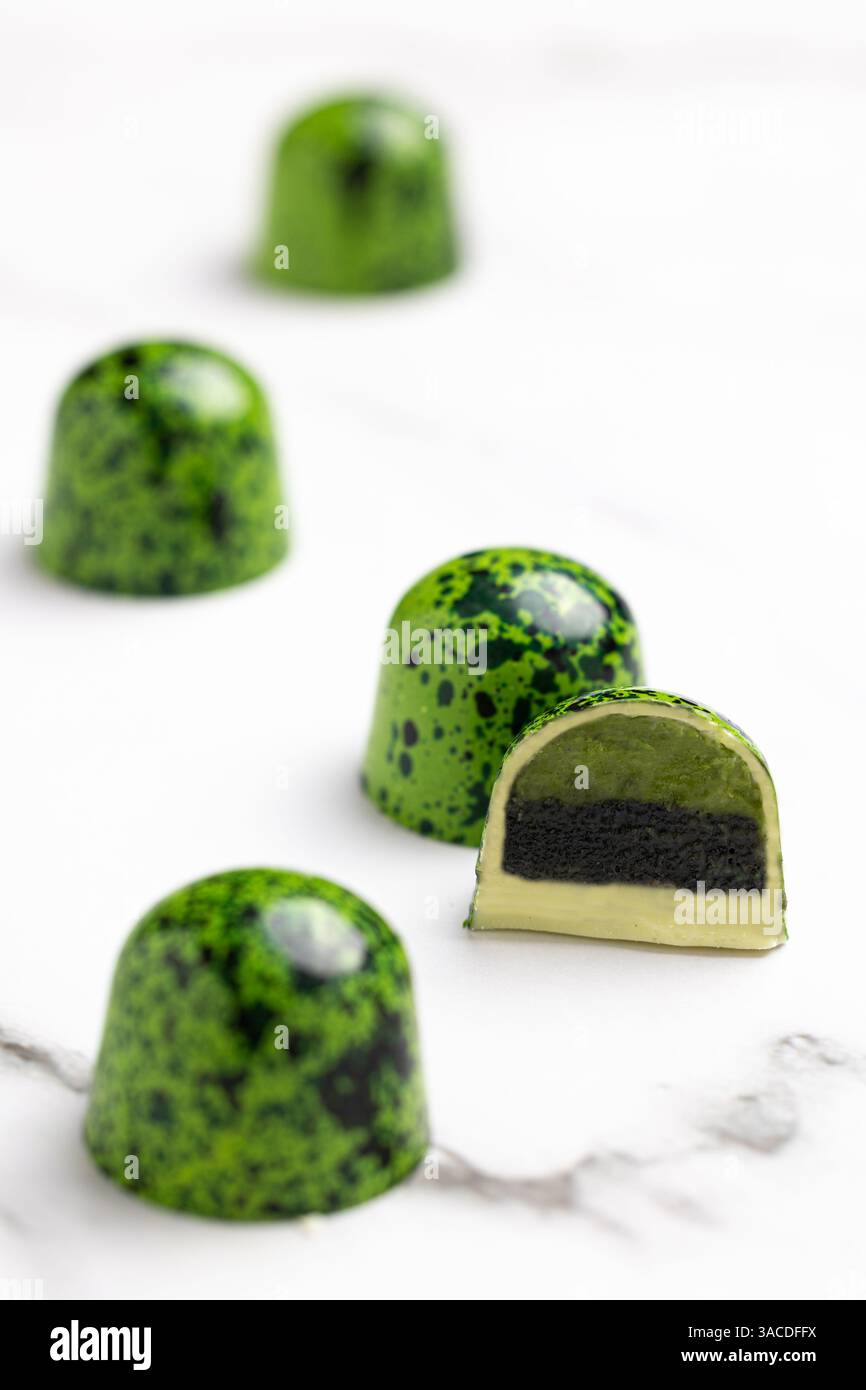 Colorful Chocolate Bonbons on White Marble Background – Minimalist ...