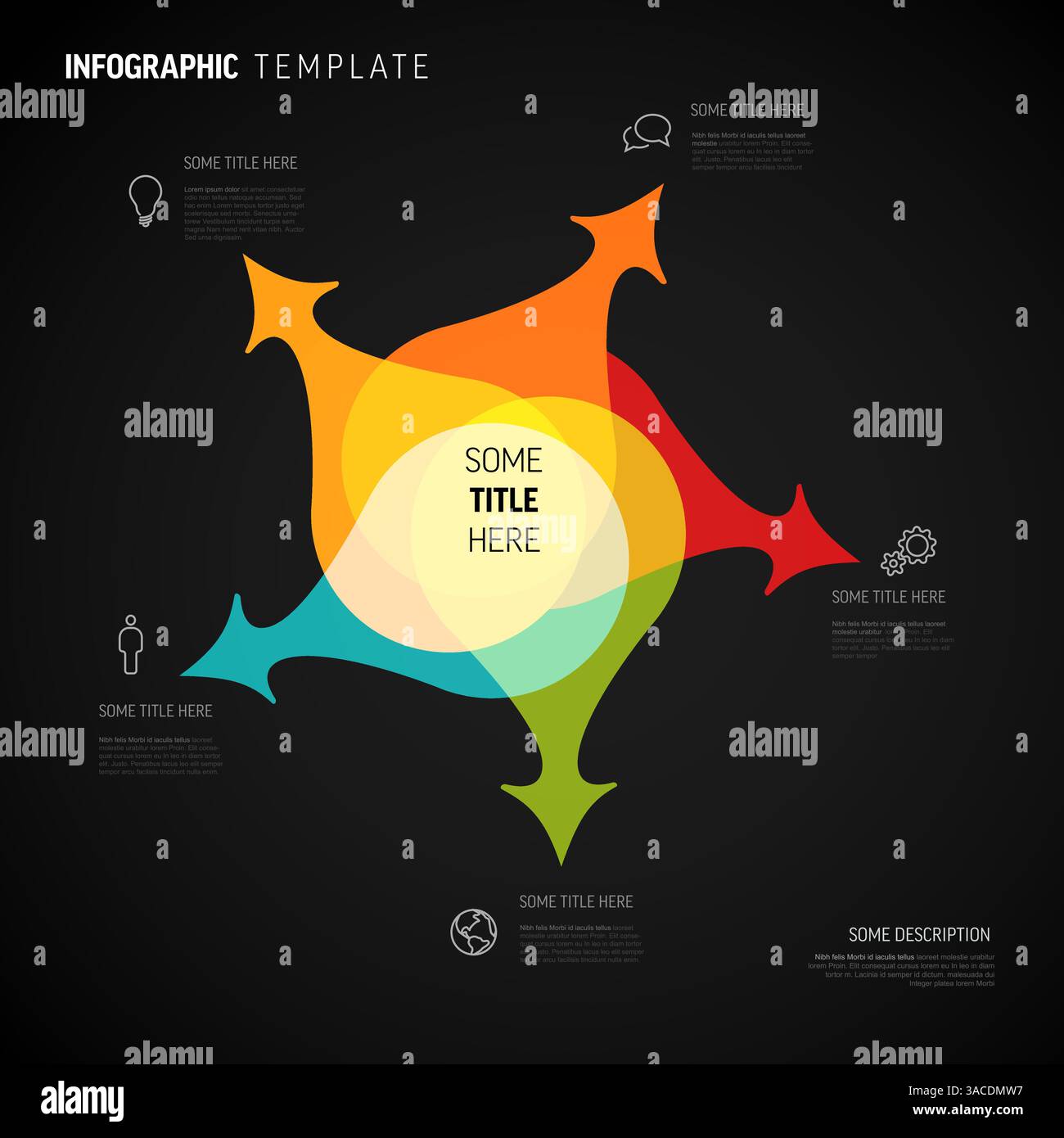 Dark Infographic template with vibrant overlapping arrows in red ...