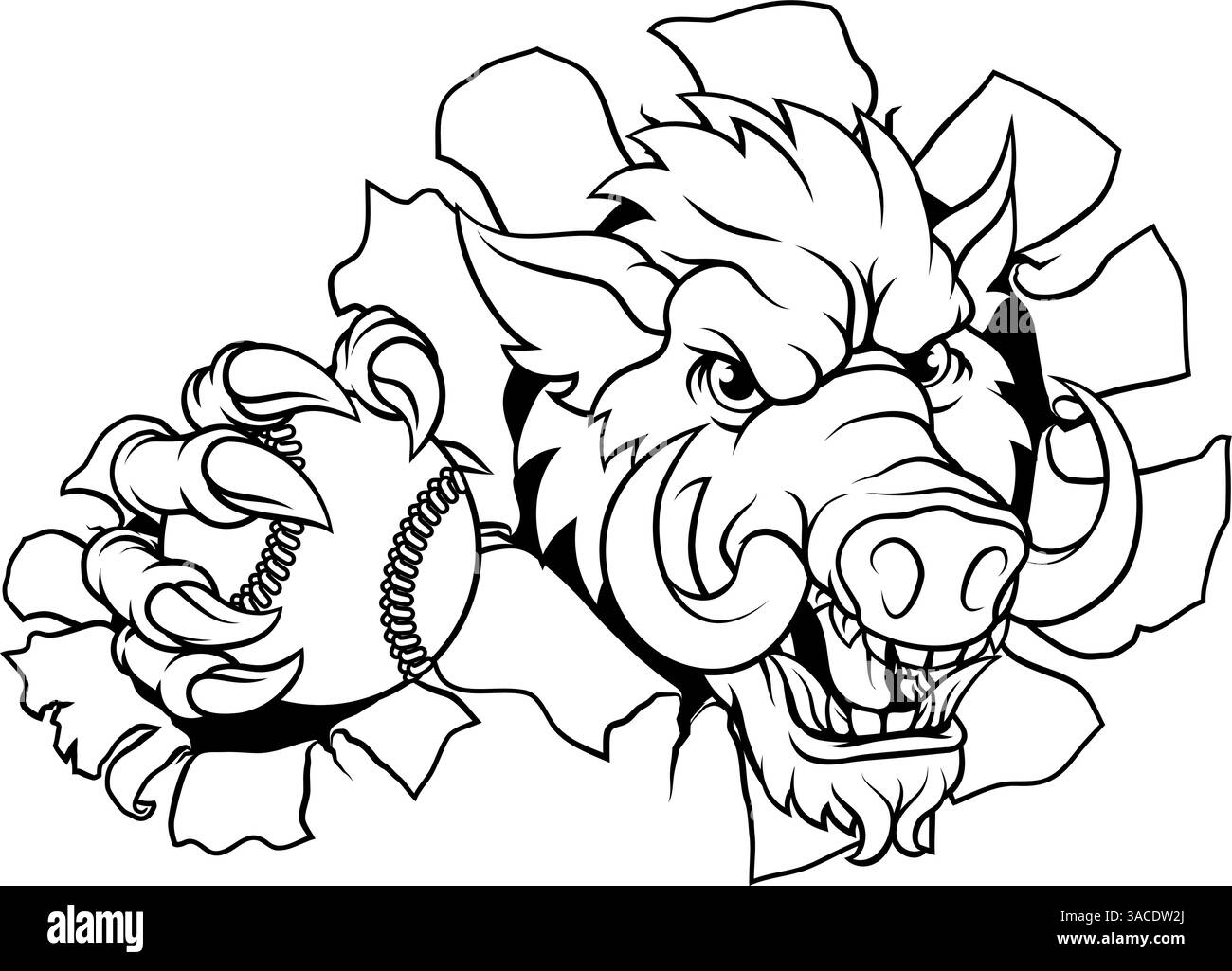 Boar Wild Hog Razorback Warthog Baseball Mascot Stock Vector Image ...