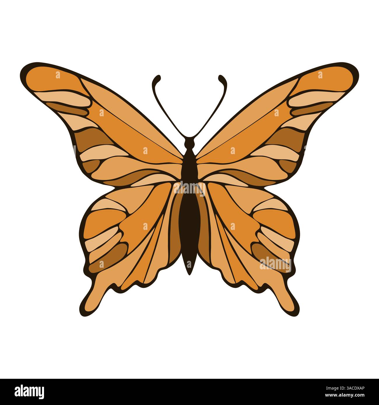 Monarch butterfly outline hand drawn doodle, colored in orange tones ...