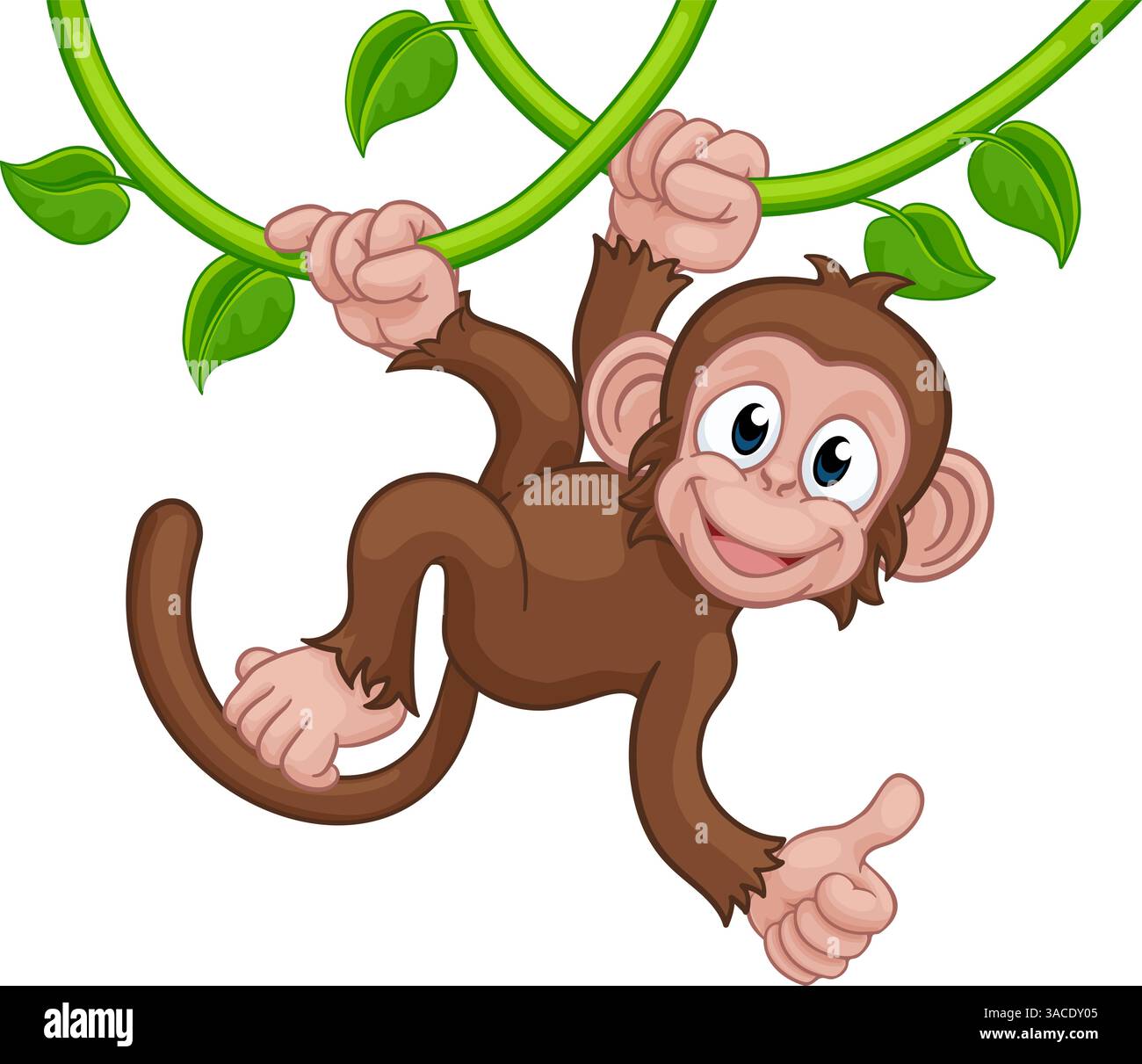 Monkey Singing On Jungle Vines Thumbs Up Cartoon Stock Vector Image ...