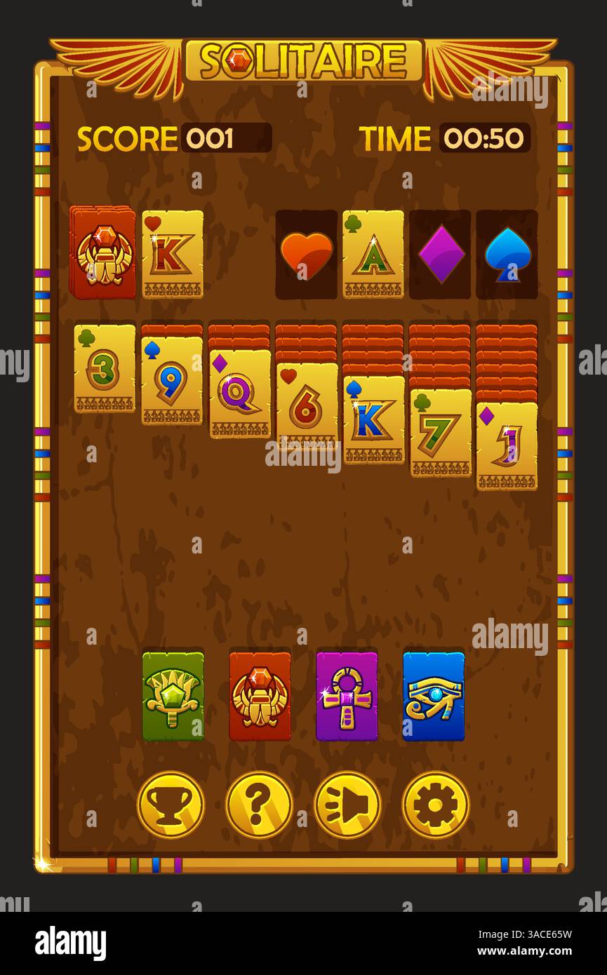 Solitaire game UI in Egyptian style. Background and buttons for game ...