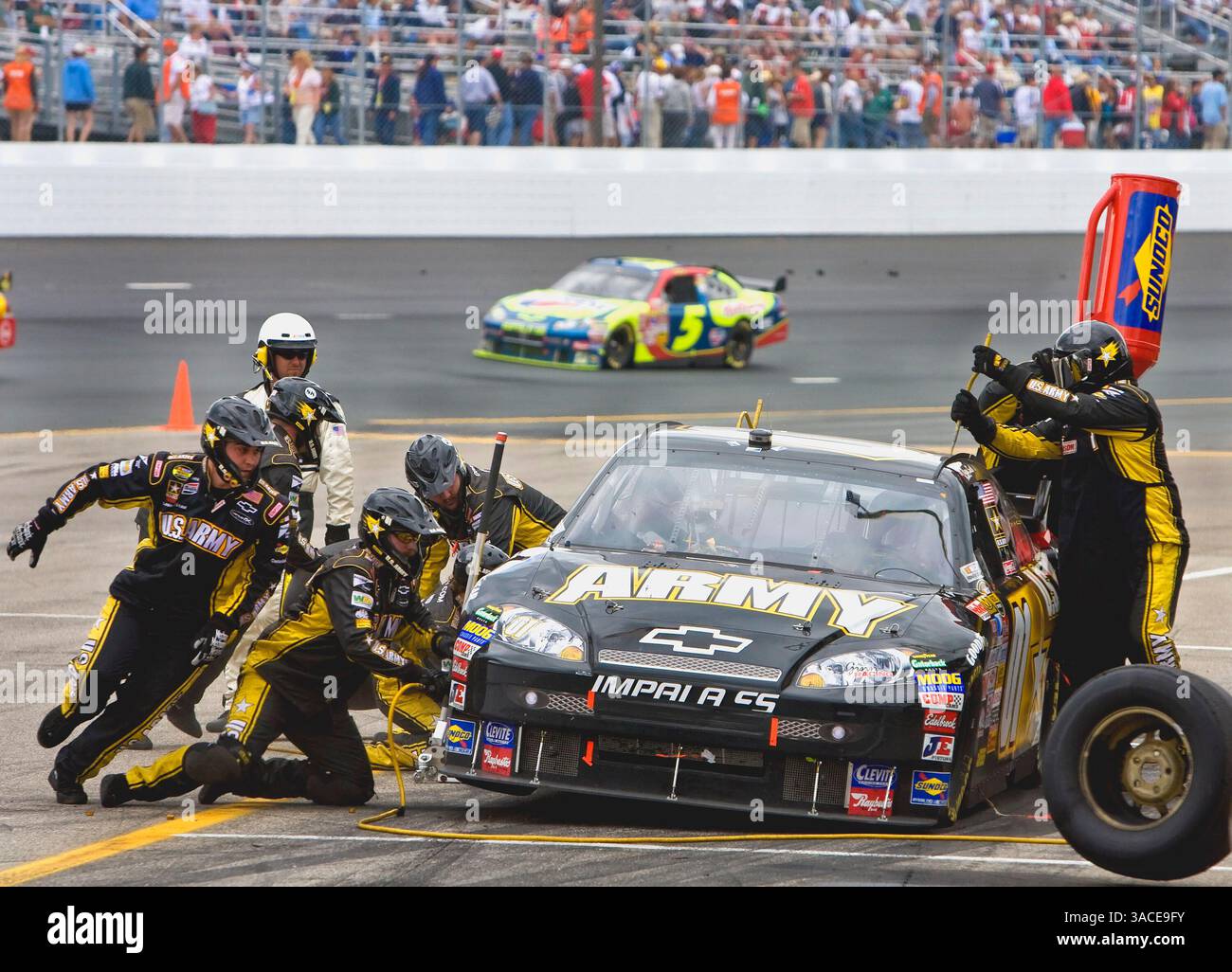 Regan Smith brings in his US Army Chevy Impala for service during the ...
