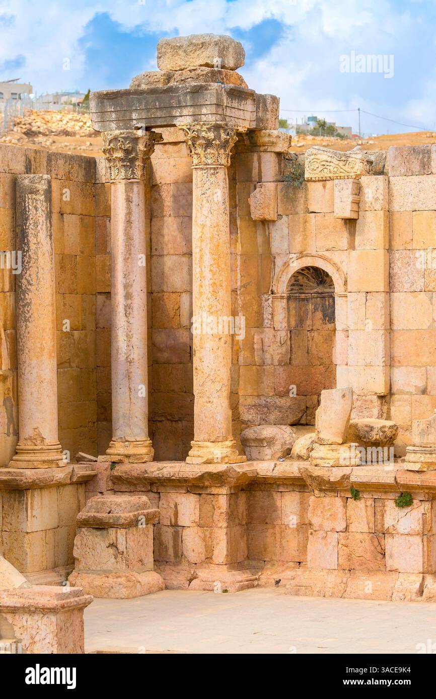 Jerash, Jordan close-up details of Roman amphitheater South Theatre in ...