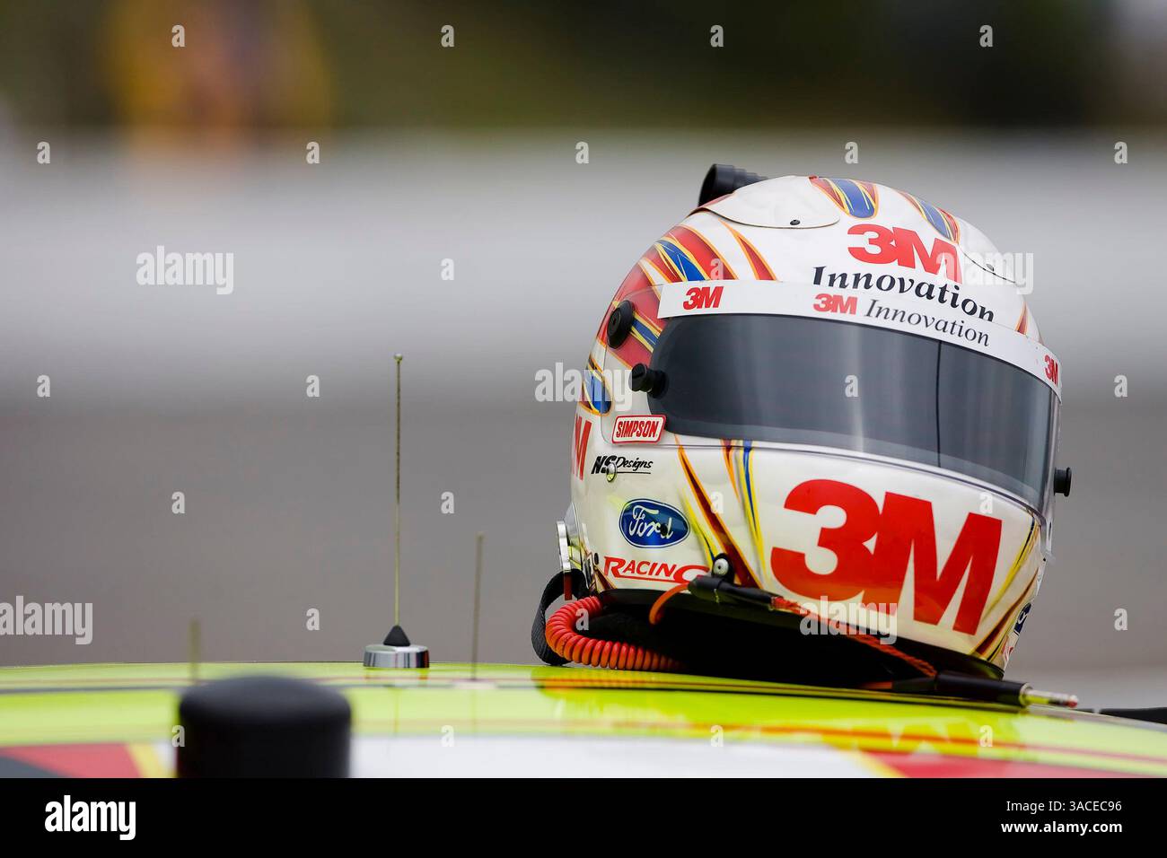 The 3M helmet sits atop the 3M Ford Fusion at the O'Reilly Raceway Park ...