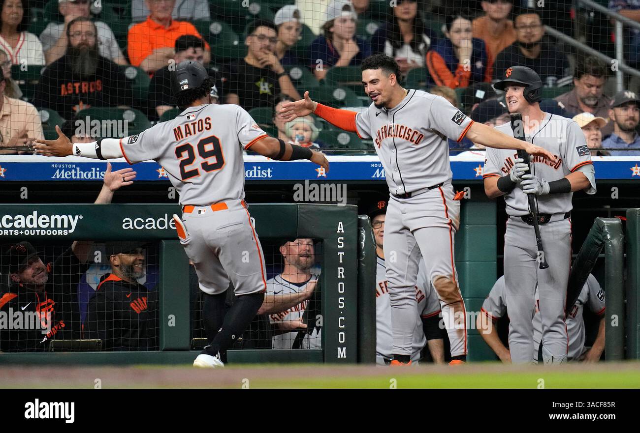 San Francisco Giants' Luis Matos (29) celebrates his home run against ...