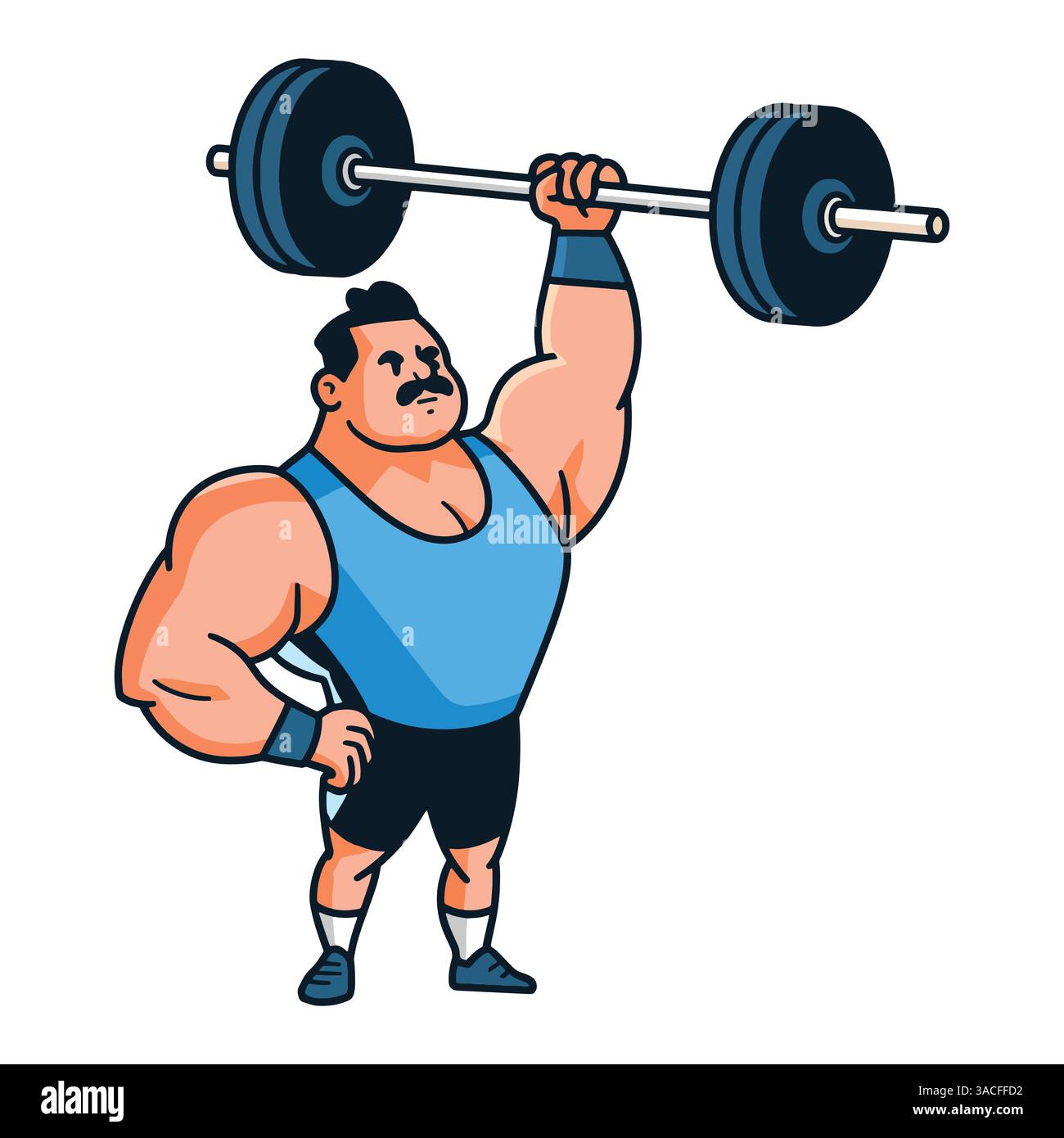 Circus strong man with a mustache lifting a dumbbell. vector ...