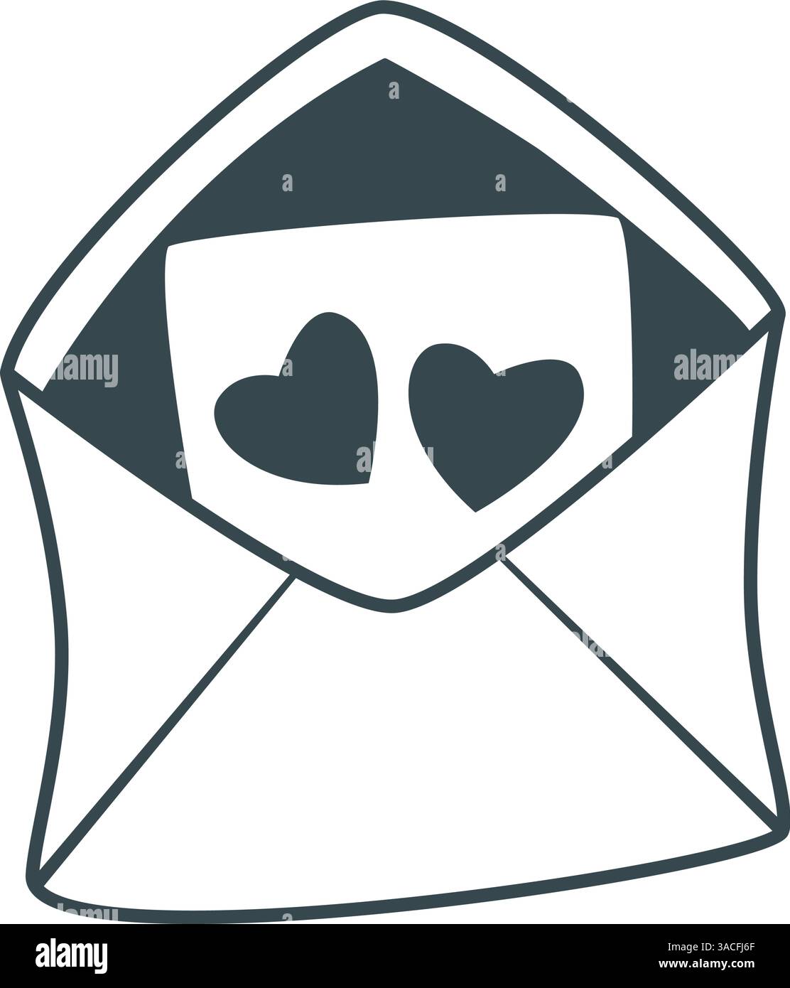 Letter in an envelope doodle sketch style illustration. Hand drawn open ...