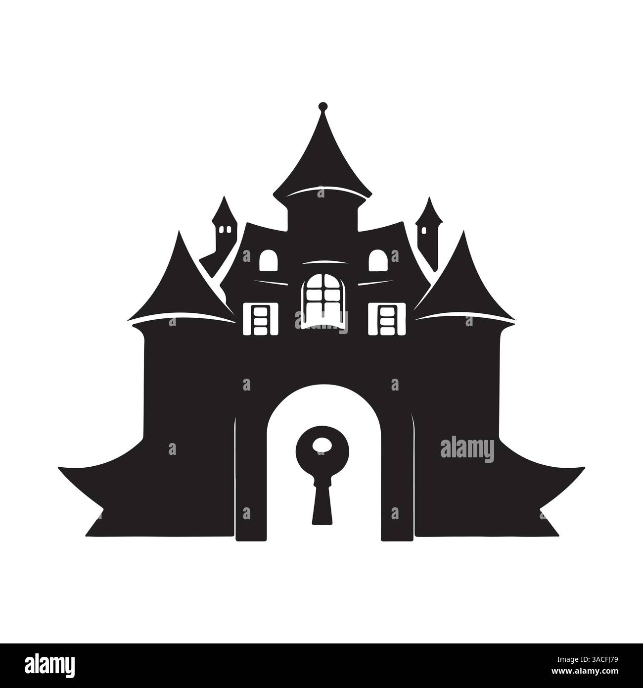 Abstract Vector black castle silhouette Icon or Logo Design Template ...