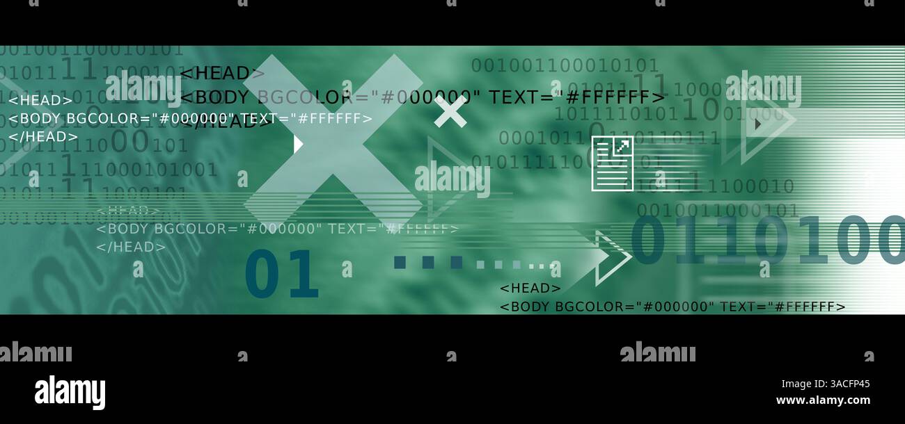 Green Banner Image Internet Icons Arrows Cross HTML Code Stock Photo ...