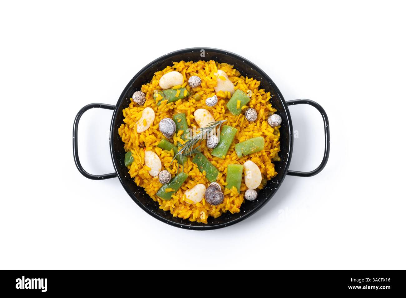 Traditional Valencian paella with rabbit, chicken, garrofon beans ...