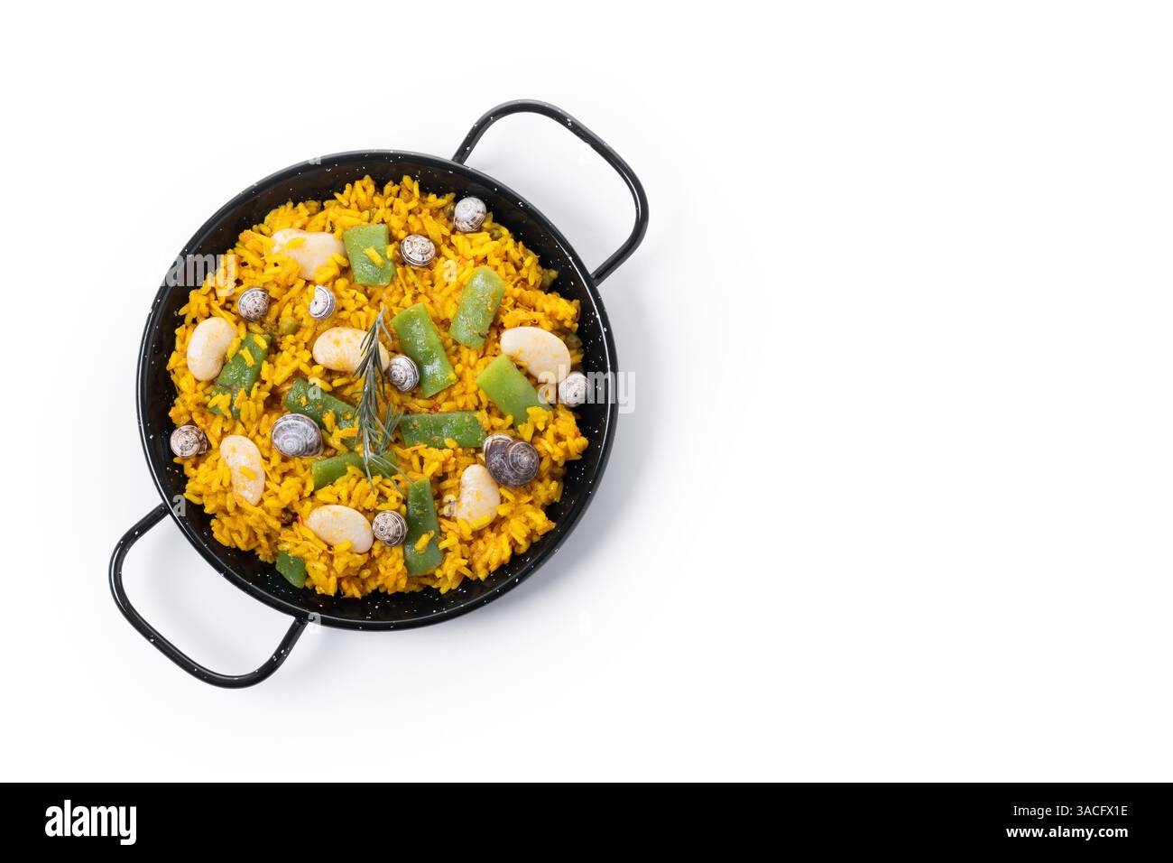 Traditional Valencian paella with rabbit, chicken, garrofon beans ...