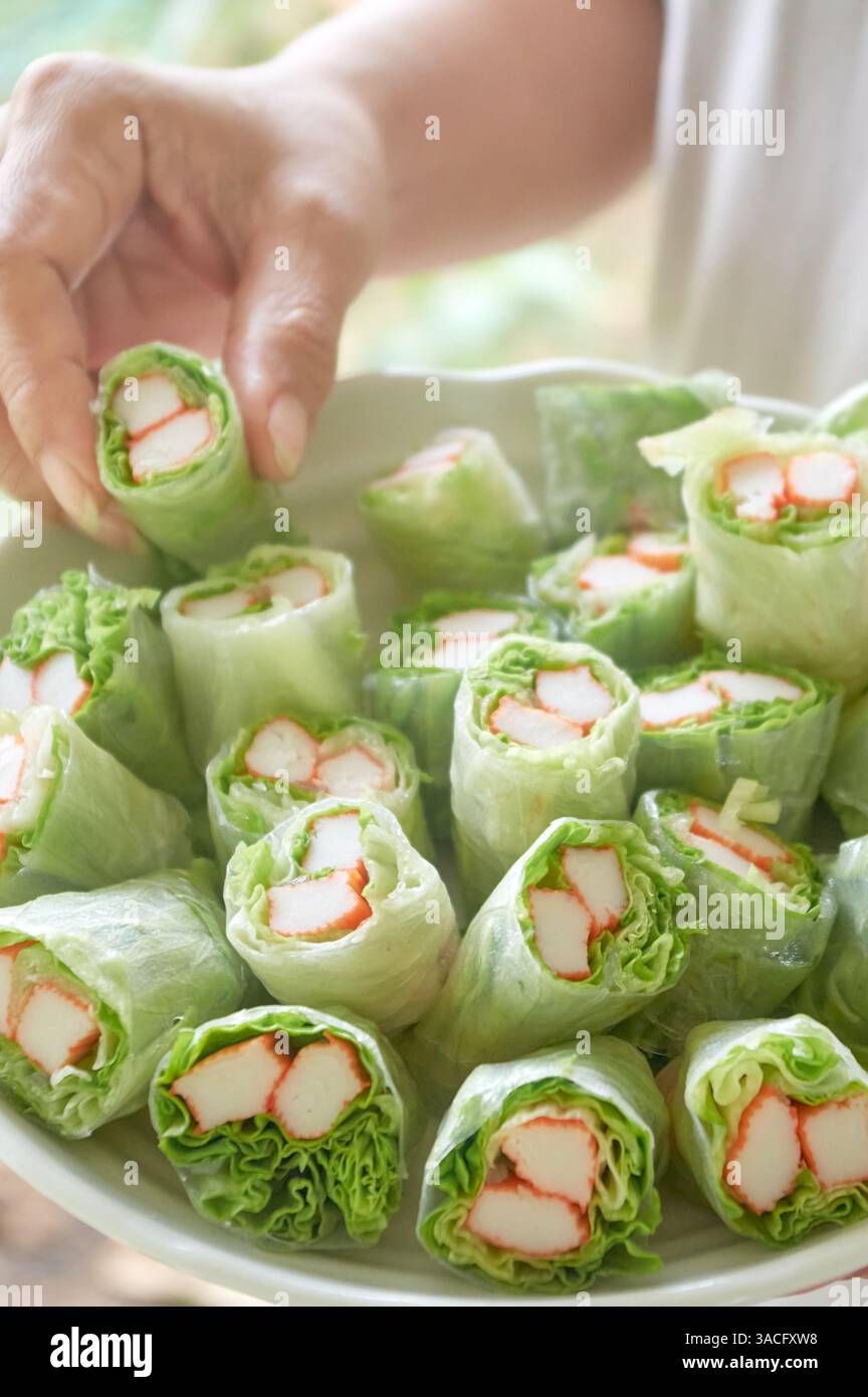 Healthy & Delicious Crab Stick Salad Rolls Stock Photo - Alamy