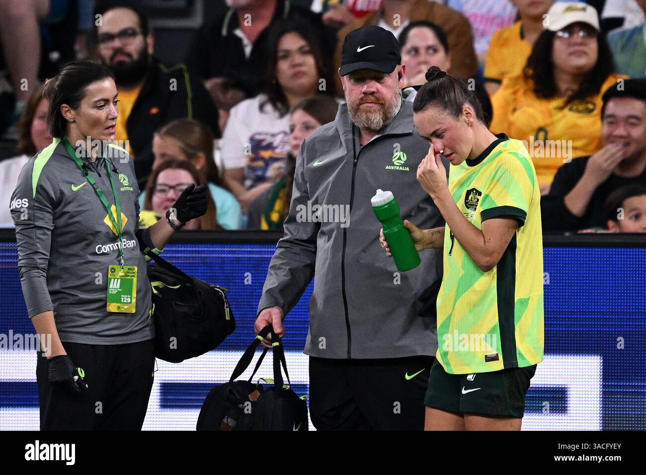 Caitlin Foord of the Matildas recieves attention during the Women's ...