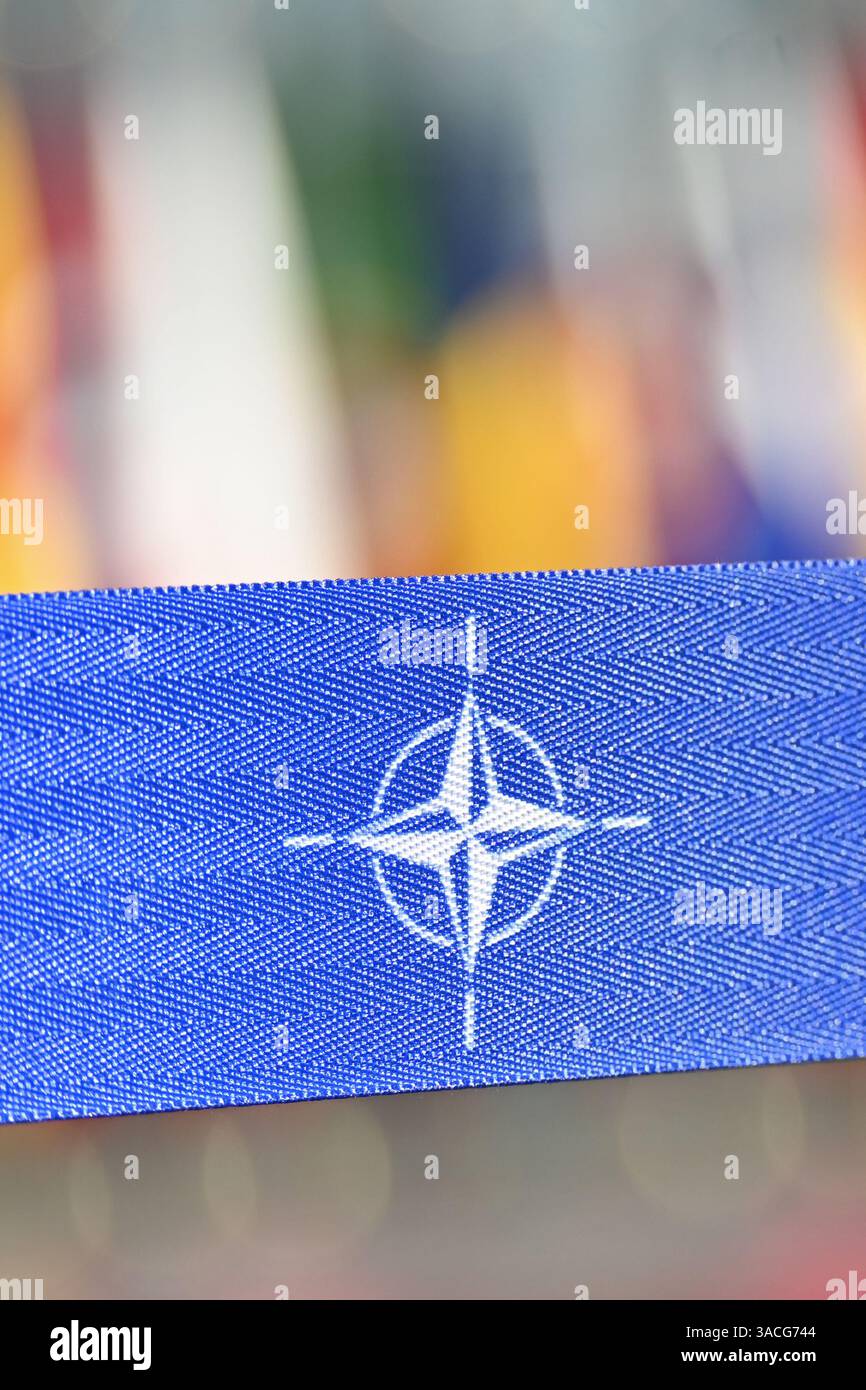 SYMBOL - 04 April 2025, Belgium, Brüssel: The NATO emblem can be seen ...