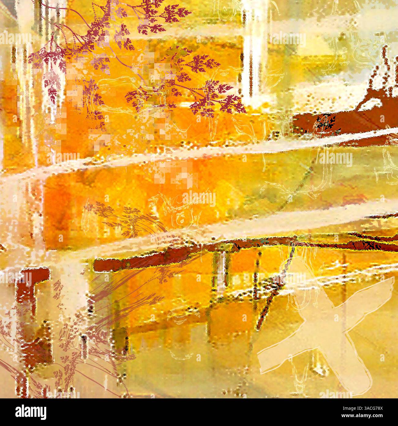 Digital Collage Illustration, Yellow and Beige Natural Colors, Mixed ...