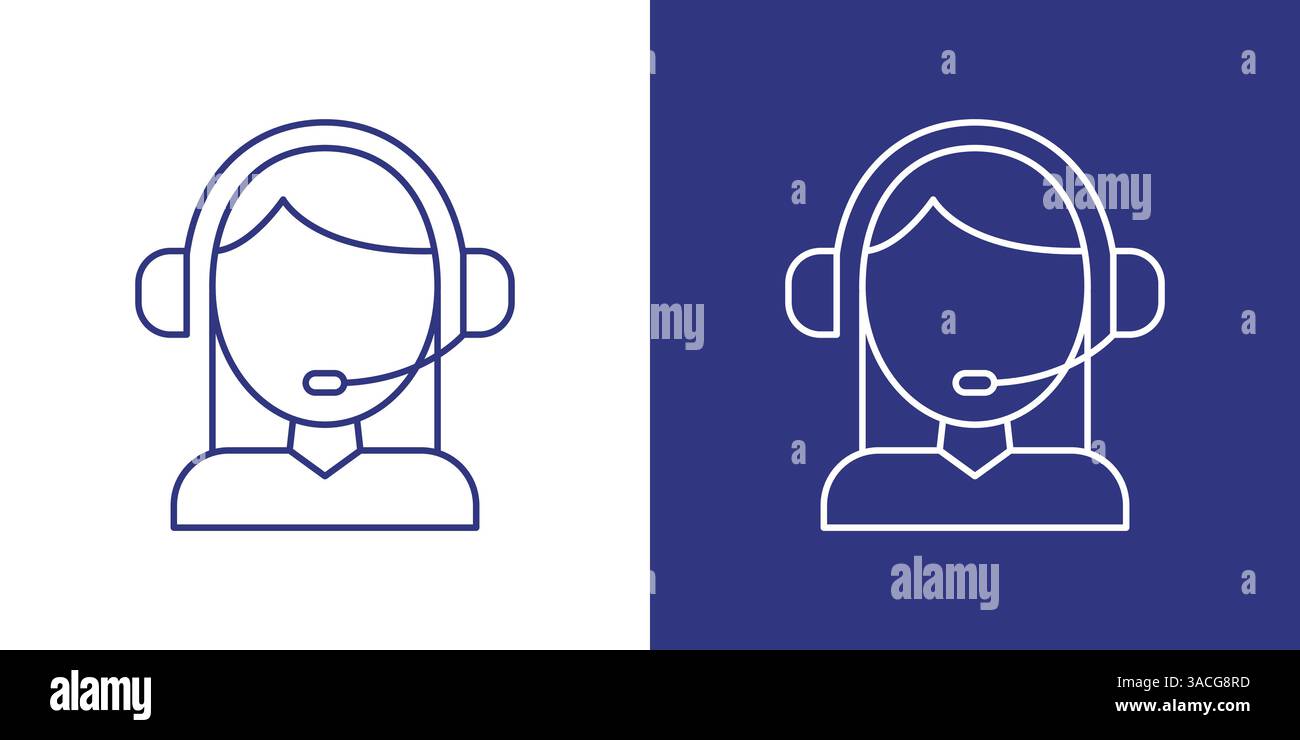 Customer service operator outline icon. Call center worker. Woman with ...