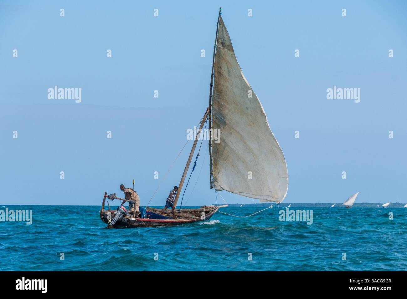 Zanzibar, Tanzania - August 6, 2024. A Dhow, a traditional wooden boats ...