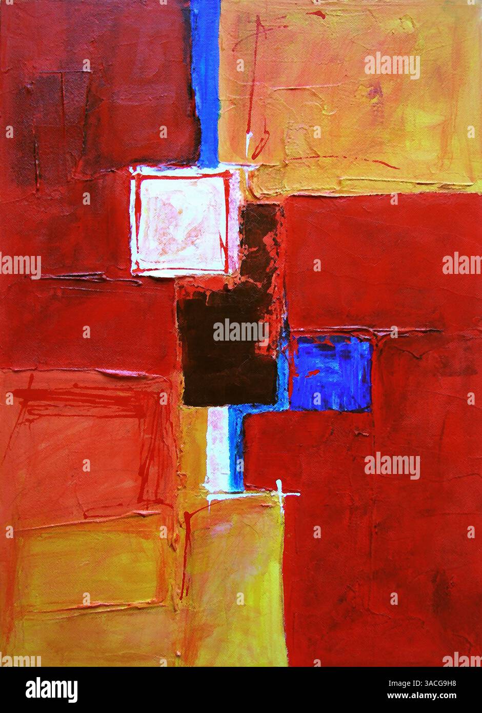 Modern Abstract Painting - Squares - Geometry - Red and Yellow Colors ...