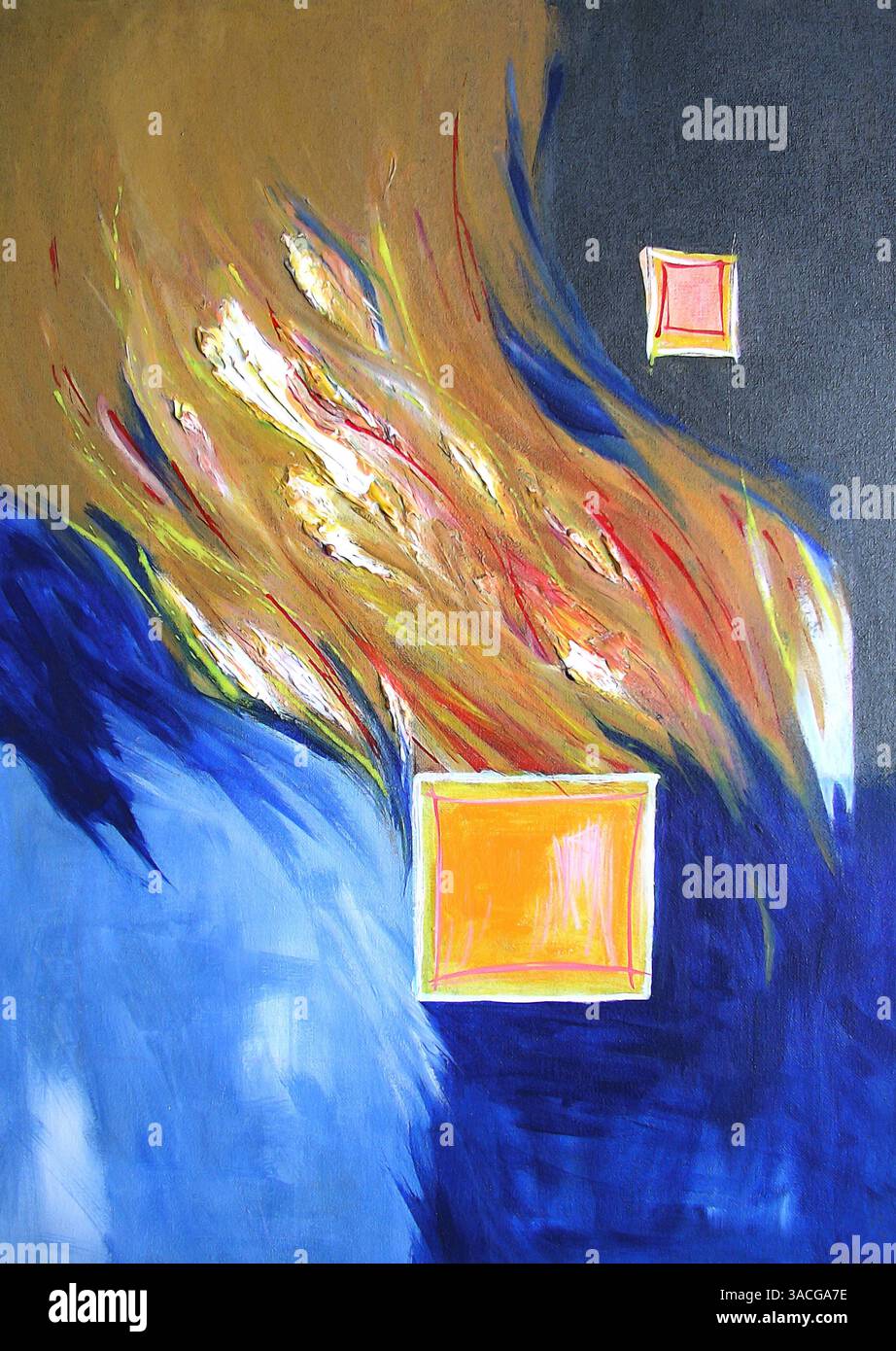 Modern Abstract Art - Painting - Background - Squares and Waves, Yellow ...