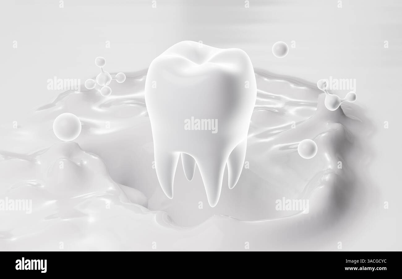 Tooth isolated on the white fluid background, Calcium supplement with ...