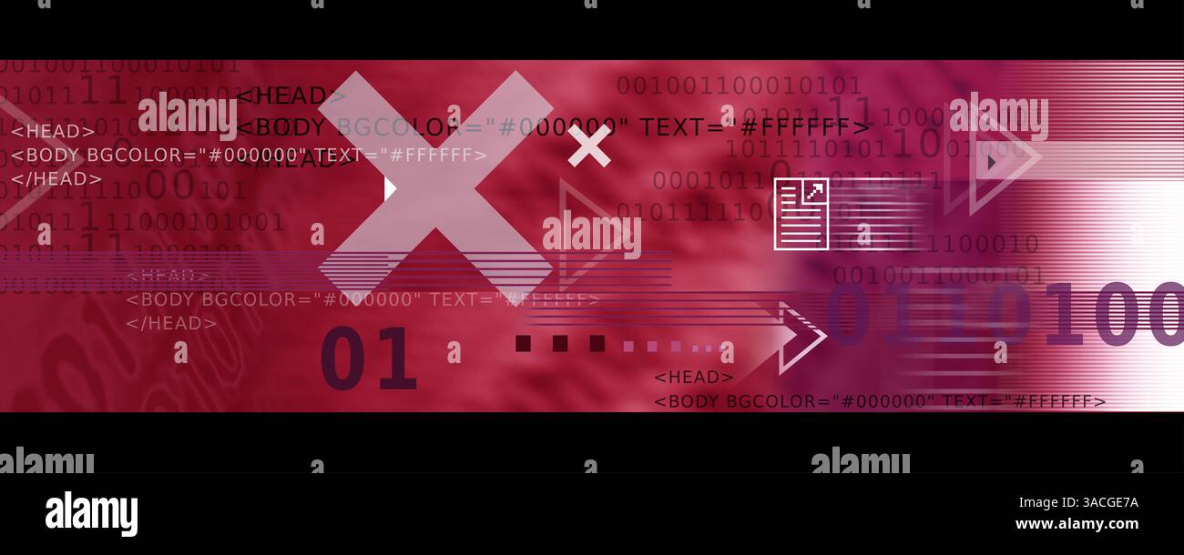 Red Banner Image Internet Icons Arrows Cross HTML Code Stock Photo - Alamy
