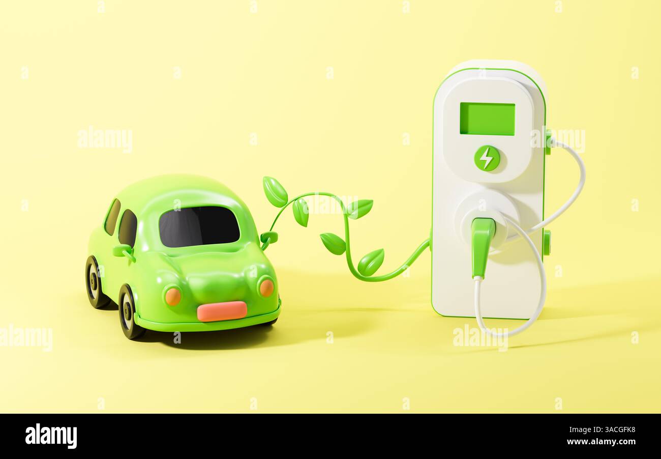 Cartoon charging pile and electric automobile, low-carbon and ...