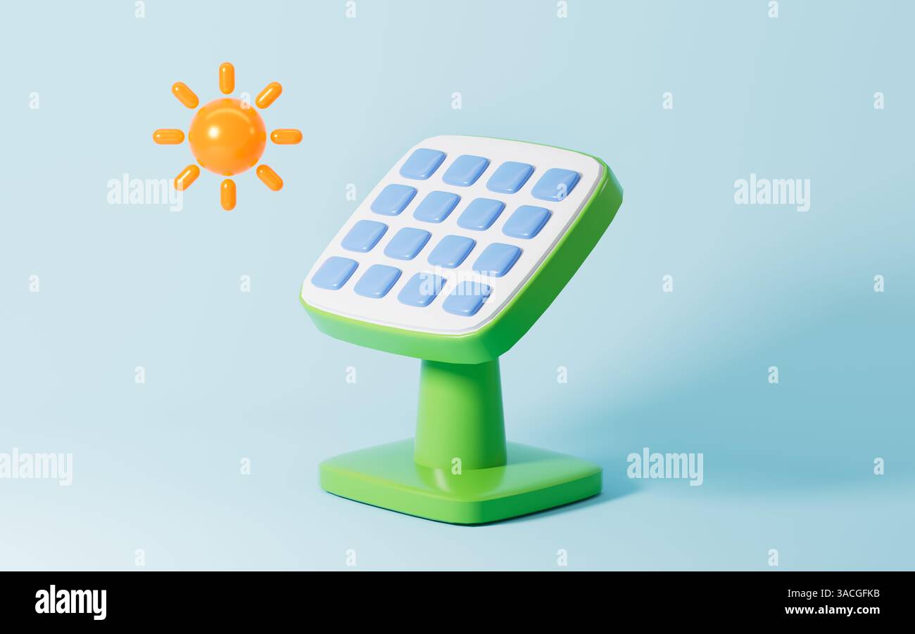Cartoon solar panel , solar array, 3d rendering. 3d illustration Stock ...